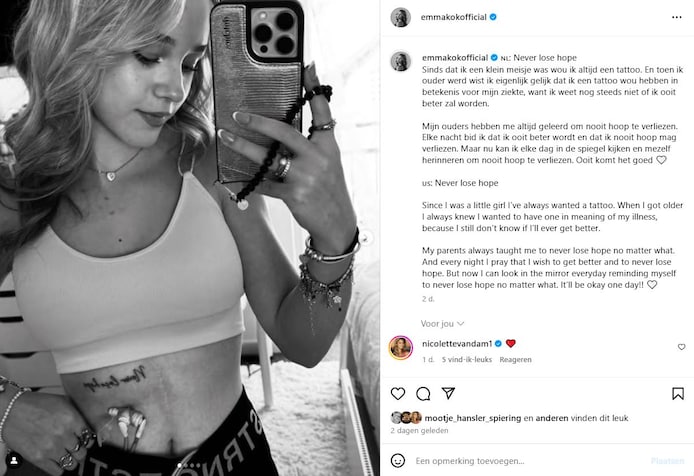 Emma Kok (17) toont tatoeage op bijzondere plek: ‘Ben voor het eerst ...