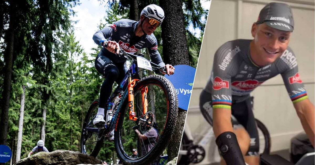 Geblesseerde Mathieu van der Poel met brace weer terug op de fiets ...