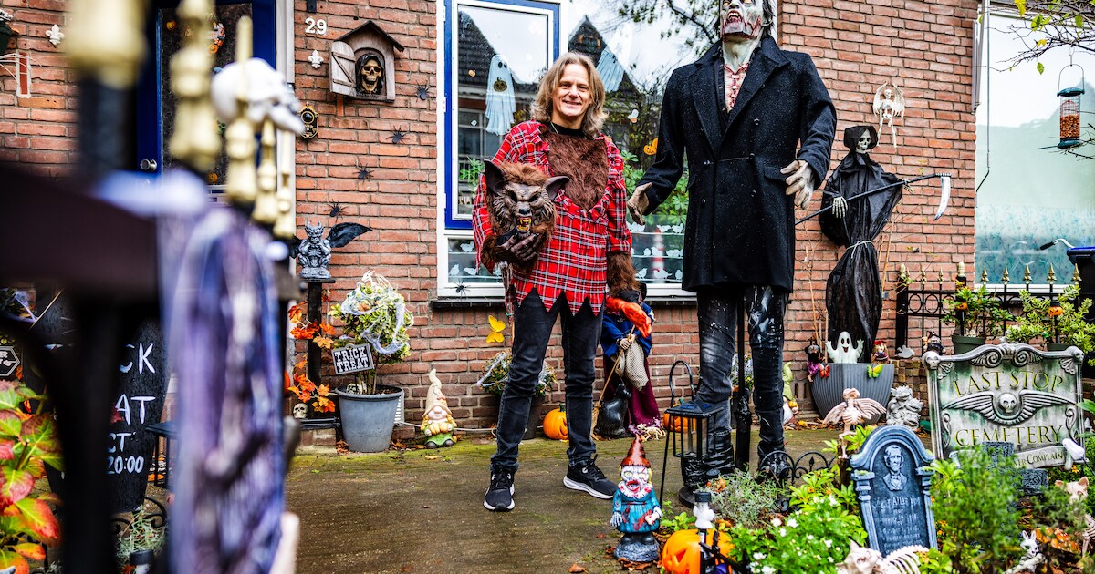 Meneer monster laat kinderen gillen bij zijn spooktuin: ‘Met masker op ...