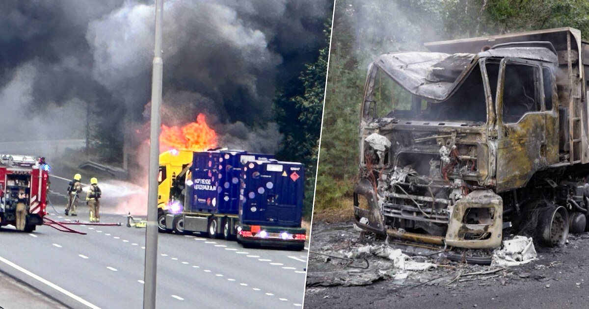 Rookwolk bedekt A50 door vrachtwagenbrand: verkeer omgeleid, herstelwerk duurt nog uren ...