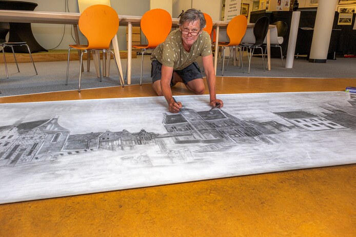 Sjak uit Venlo met fiets en schildersezel naar Gennep om te tekenen ...