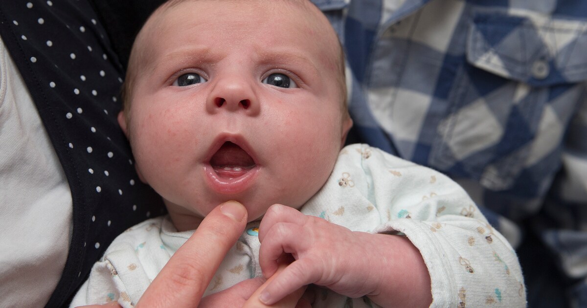 Baby Thomas uit Groessen is vijf weken en heeft al tandjes | Duiven ...