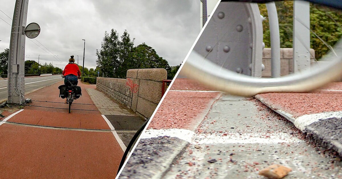 Door deze ‘schans’ word je als fietser gelanceerd op de John Frostbrug ...