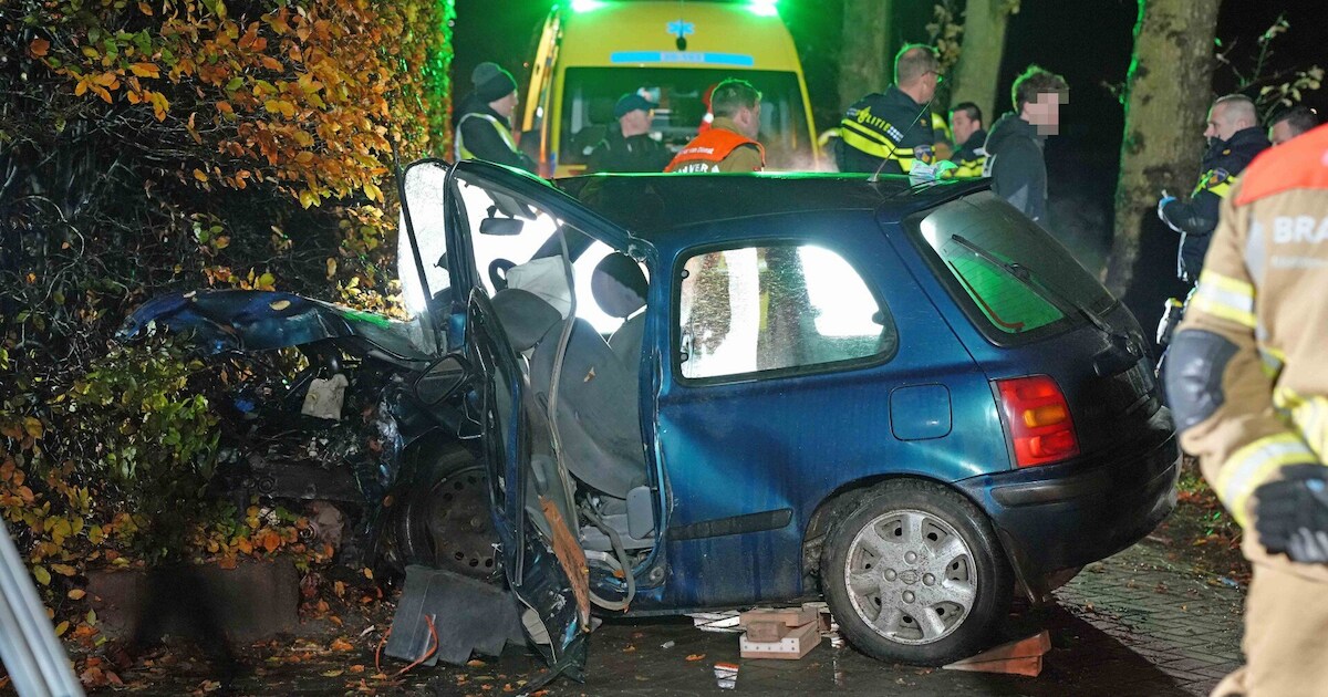 Drie jongens zwaargewond bij frontale botsing tegen boom, bestuurder (15) mogelijk onder invloed ...