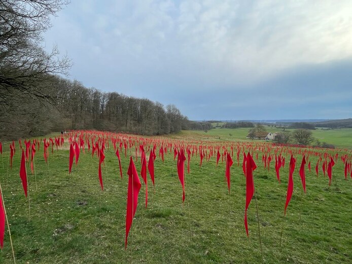 ‘Alphens jongetje’ plant rode vlaggen op Frans slagveld als oproep tot ...