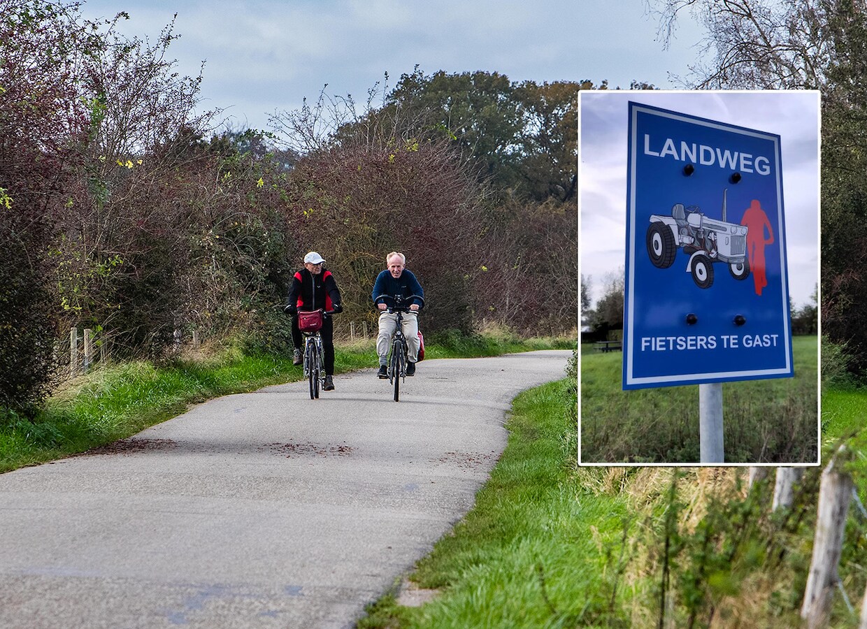 Fietsers te gast op landweg? Lezers reageren op bord van boer: ‘Zielig ...