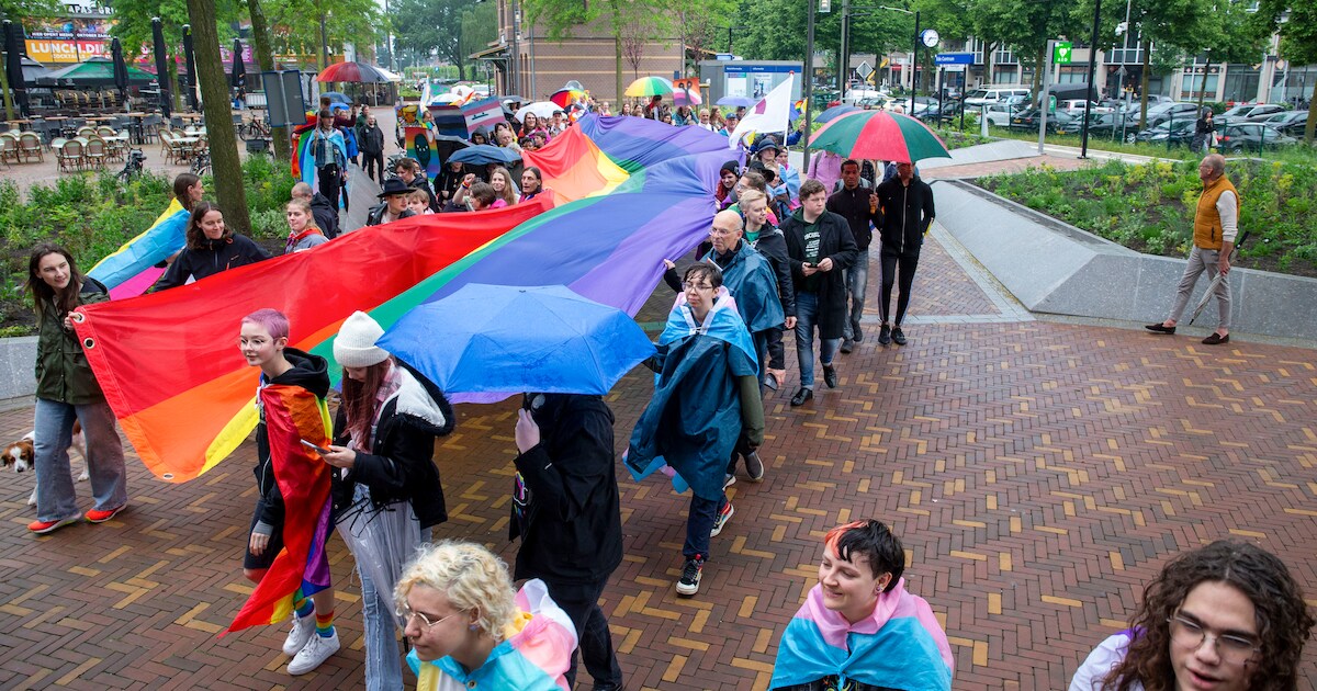 Ruim 100 mensen trotseren de regen voor Pride Parade Ede: ‘Er was veel minder gedoe dan vorig ...