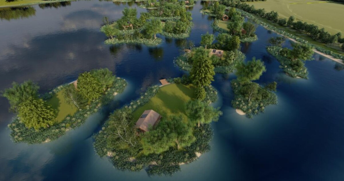 Eilandjes mét natuurhuisjes in zandwinningsplas bij Ommeren | Buren ...